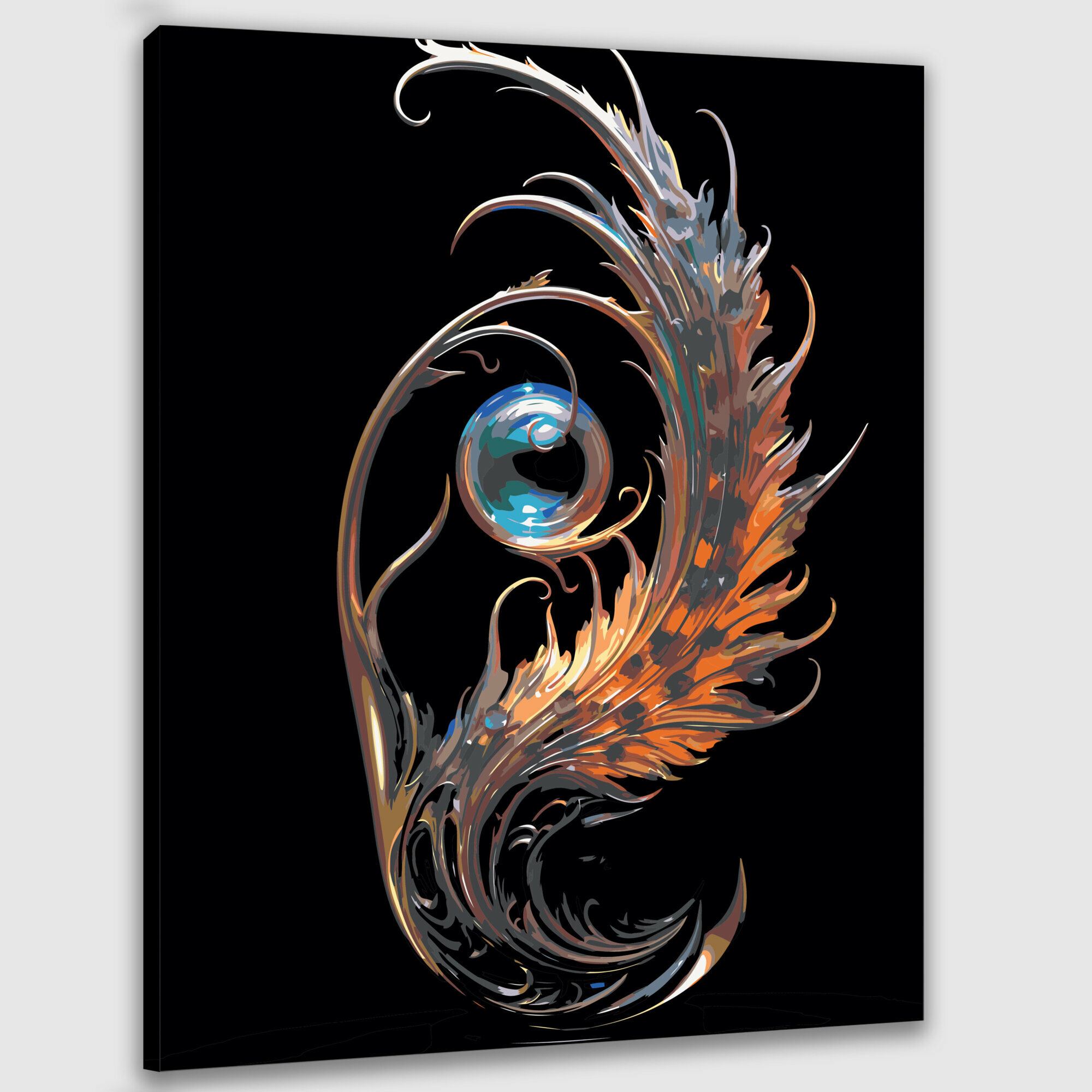 Картина по номерам 40x50 см, скульптура, Лунная жар-птица, расплавленное стекло, потустороннее сияние