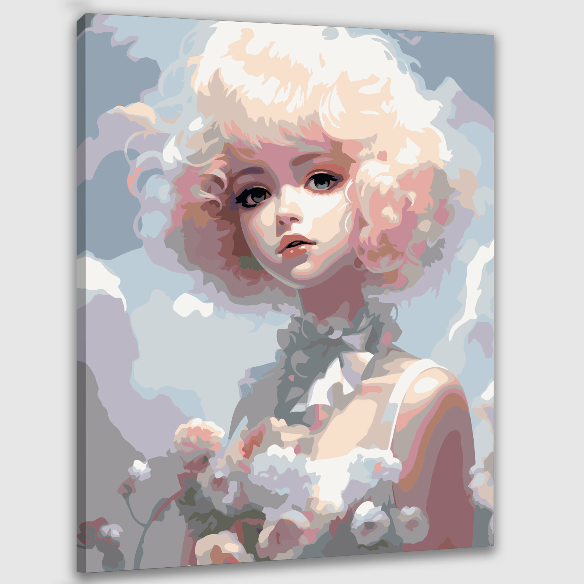 Картина по номерам 40x50 см, картина, цифровая, фарфоровая кукла, пастельные тона, румяные щечки, сверкающие глаза