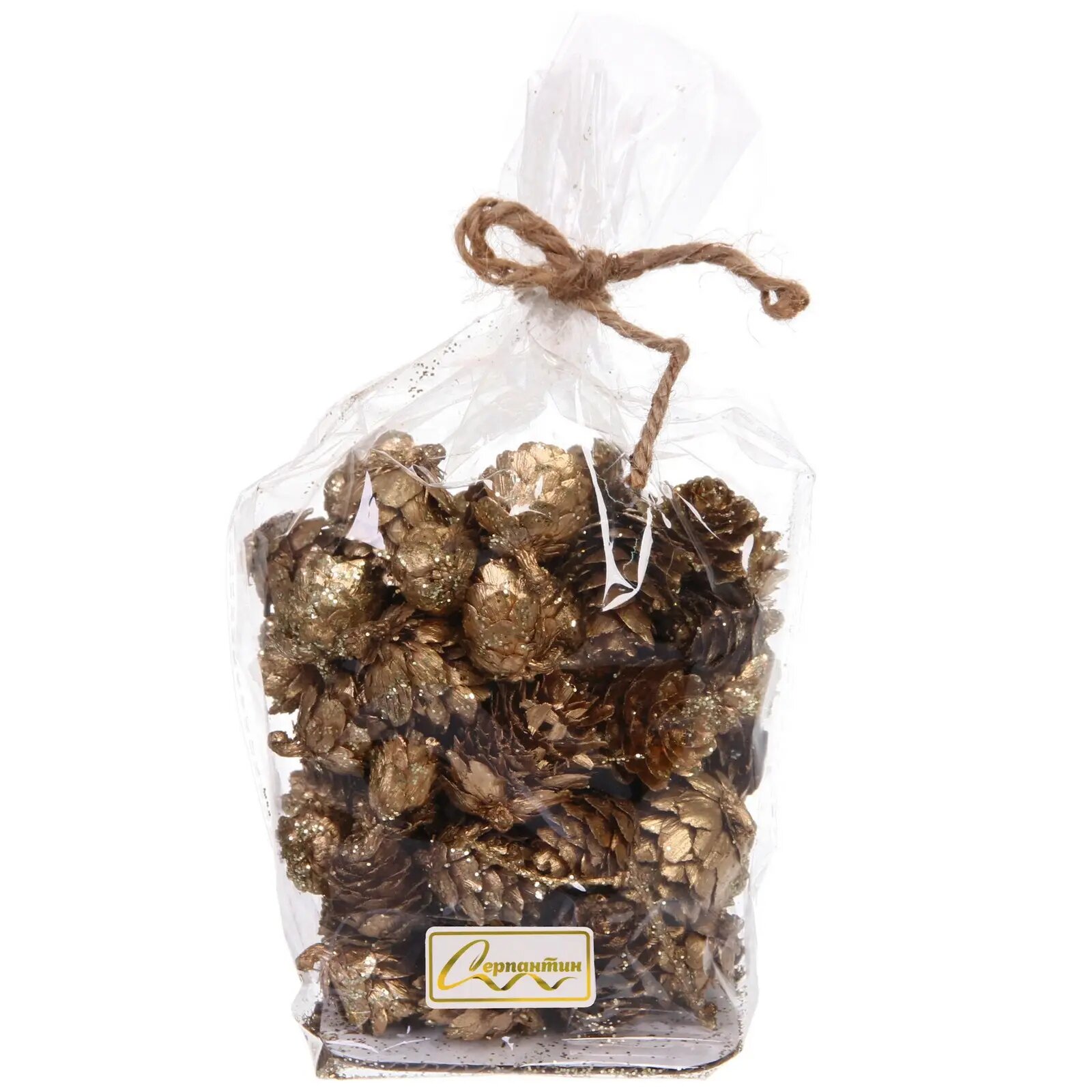 Декоративные шишки «Волшебные шишки», золото с блёстками, 150 г, натуральное дерево для интерьера и праздника