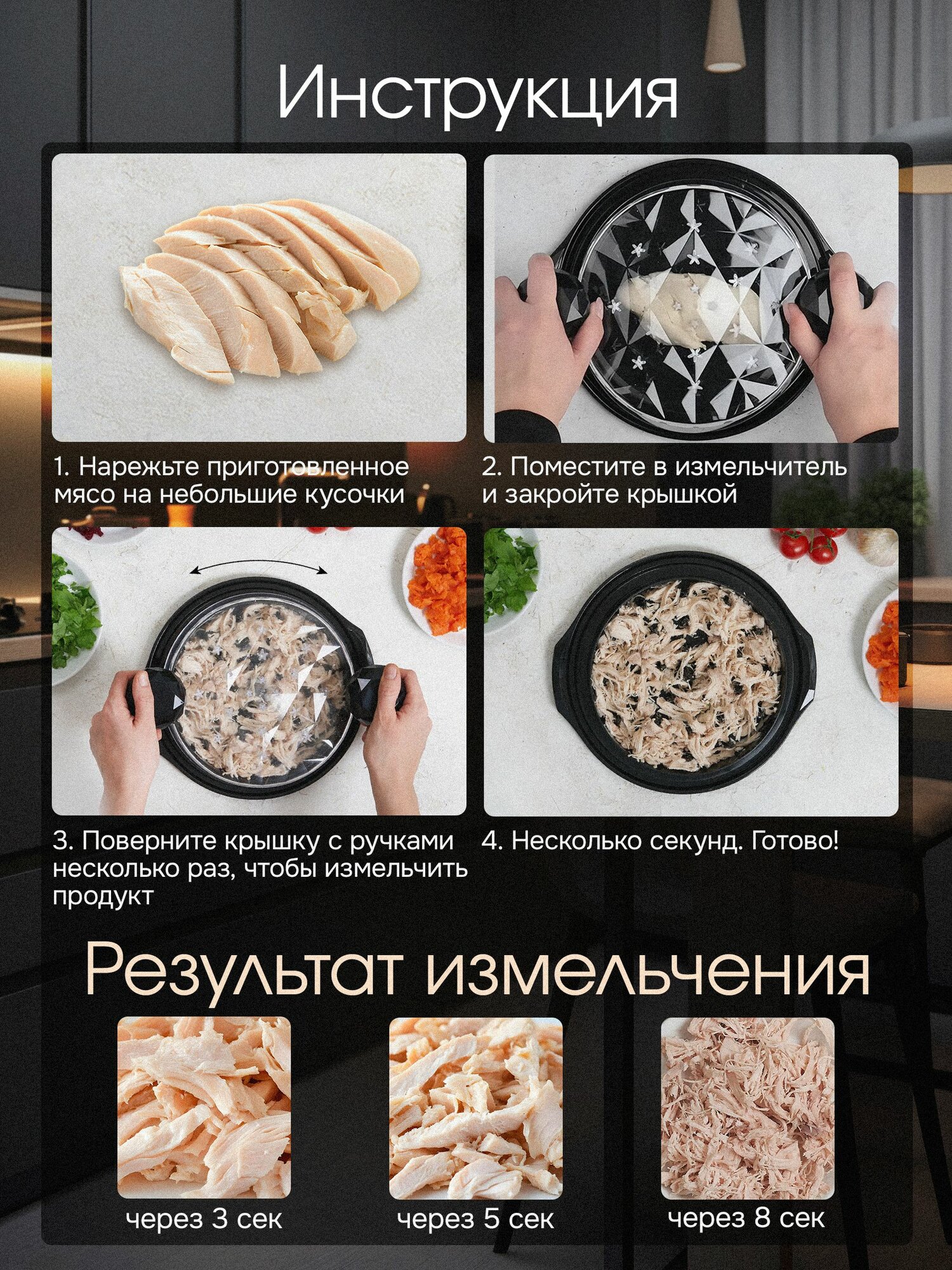 Ручной измельчитель для курицы, мяса, овощей и зелени универсальный кухонный блендер и овощерезка для быстрой нарезки