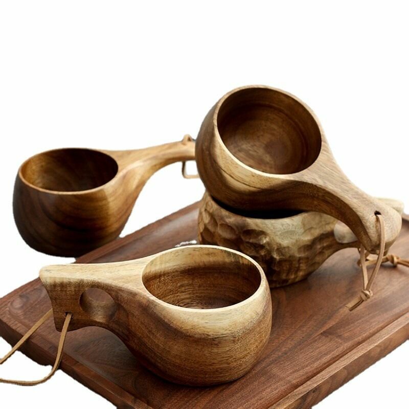 Кружка Финская, деревянная из цельного дерева Темная Кукса, 240 мл походная, для чая или кофе