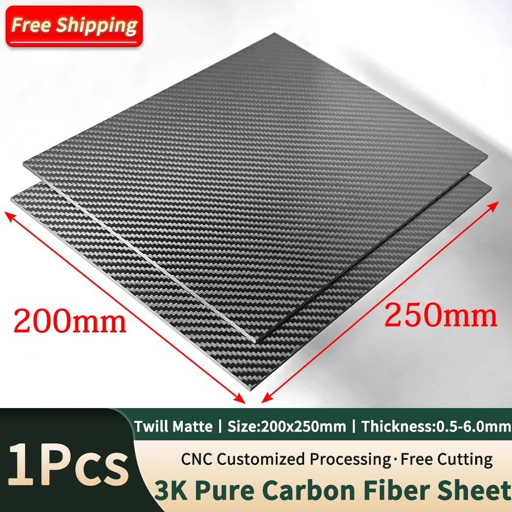 Лист углеволокна 3K 200x250 мм, 3.0mm Twill Matte