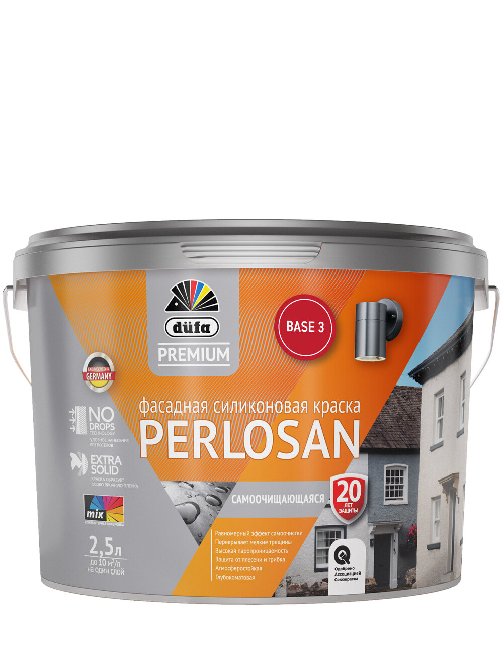 Краска фасадная силиконовая Dufa Premium Perlosan база 3 прозрачная 2.5 л