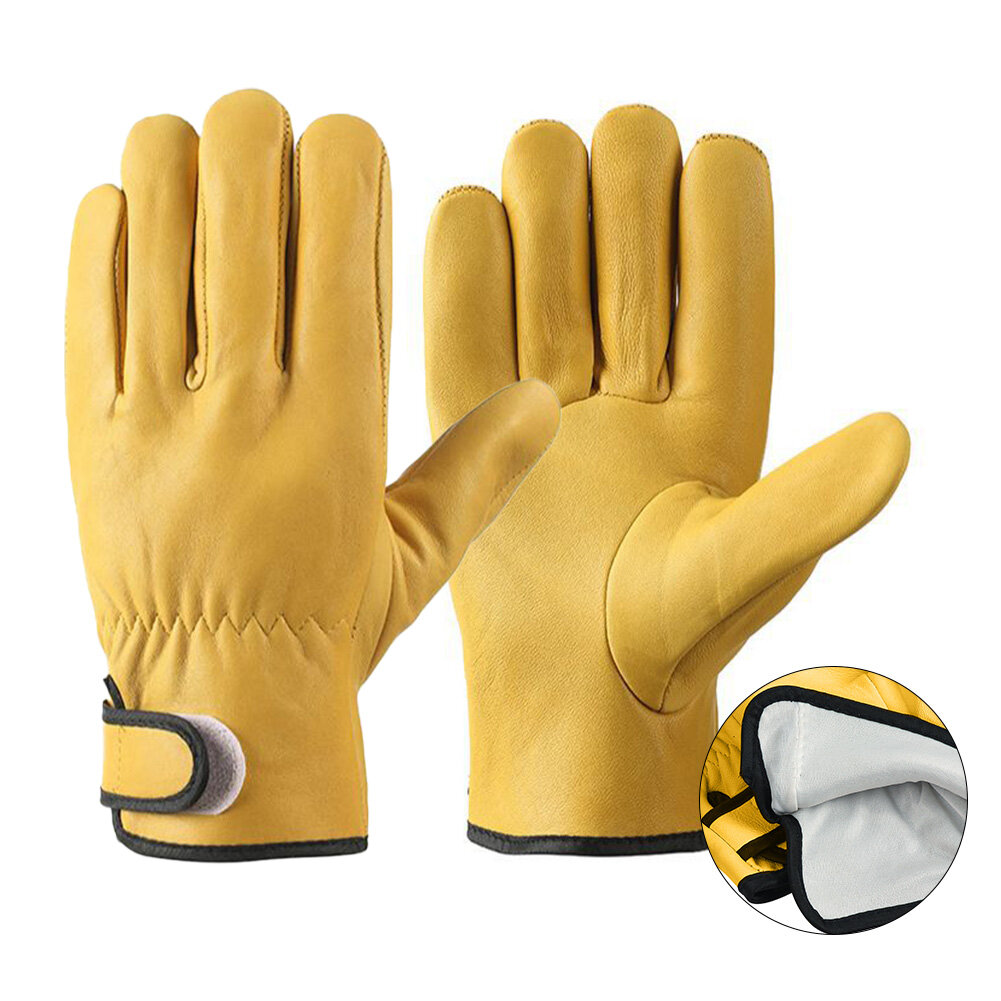 Рабочие перчатки из мягкой овечьей кожи для водителей, охотников, садоводов, сварщиков, обеспечивающие защиту и безопасность. , жёлтый с подкладкой