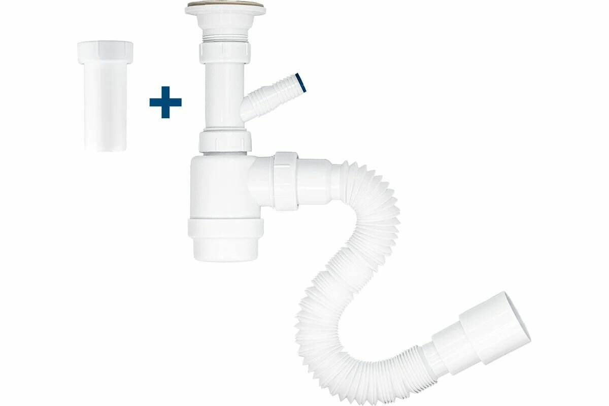 Сифон для раковины, выпуск 40-52 мм, 1.1/4"х40, 40x40/50, с патрубком с отводом для стиральной машины