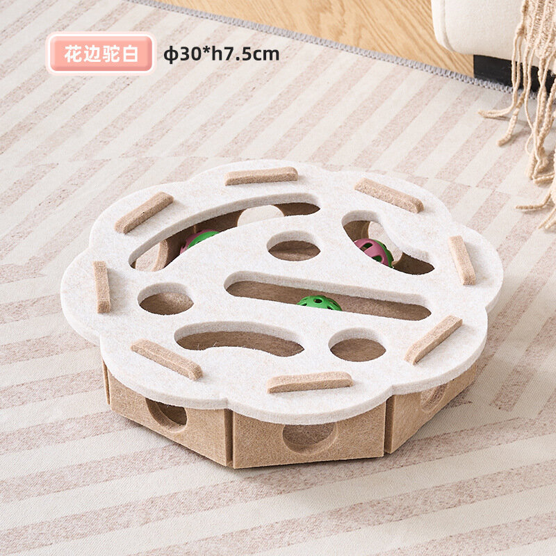 Интерактивная игрушка-лабиринт для кошек из фетра с шариком - круглая форма, каштановый цвет, 15x15см головоломка