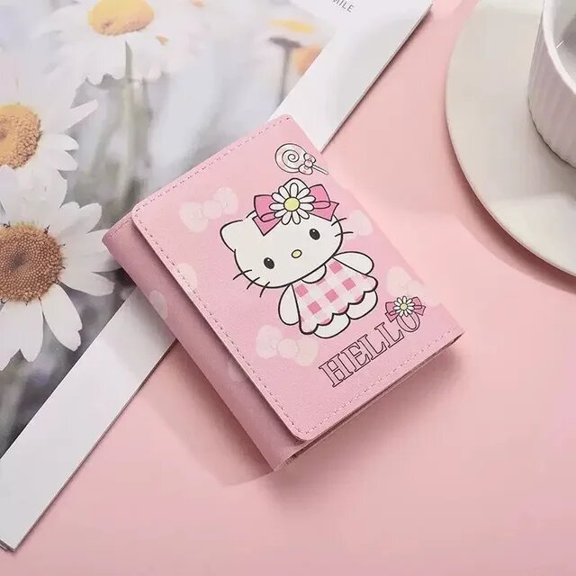 Новый милый кошелек Sanrio Hello Kitty, очаровательный кошелек из искусственной кожи с изображением кота, держатель для карт, женский аксессуар, подарок для детей