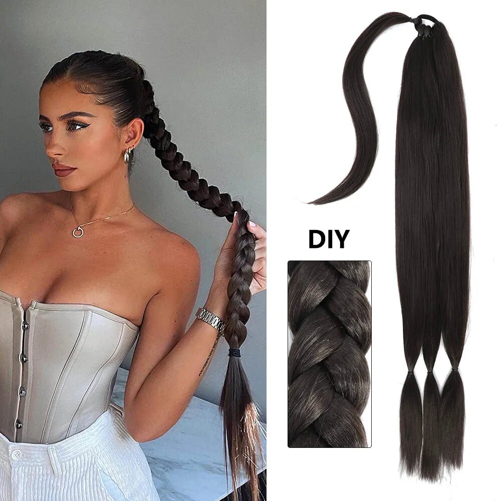 Длинные косички для волос, Black Brown, 34 дюйма