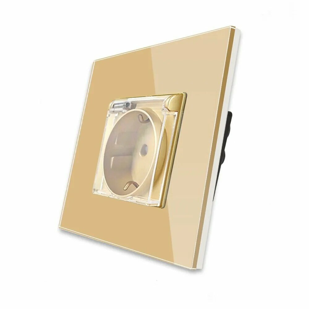Розетка c водонепроницаемой крышкой, Встраиваемая водонепроницаемая розетка на 16А стеклянна золотой 1шт.
