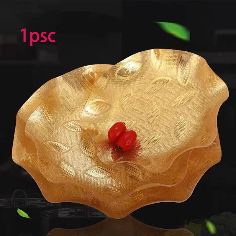 Утолщенная и небьющиеся акриловые тарелки с фруктами и золотой нитью, тарелка для закусок, тарелка для сухофруктов с золотыми листьями, тарелка для конфет