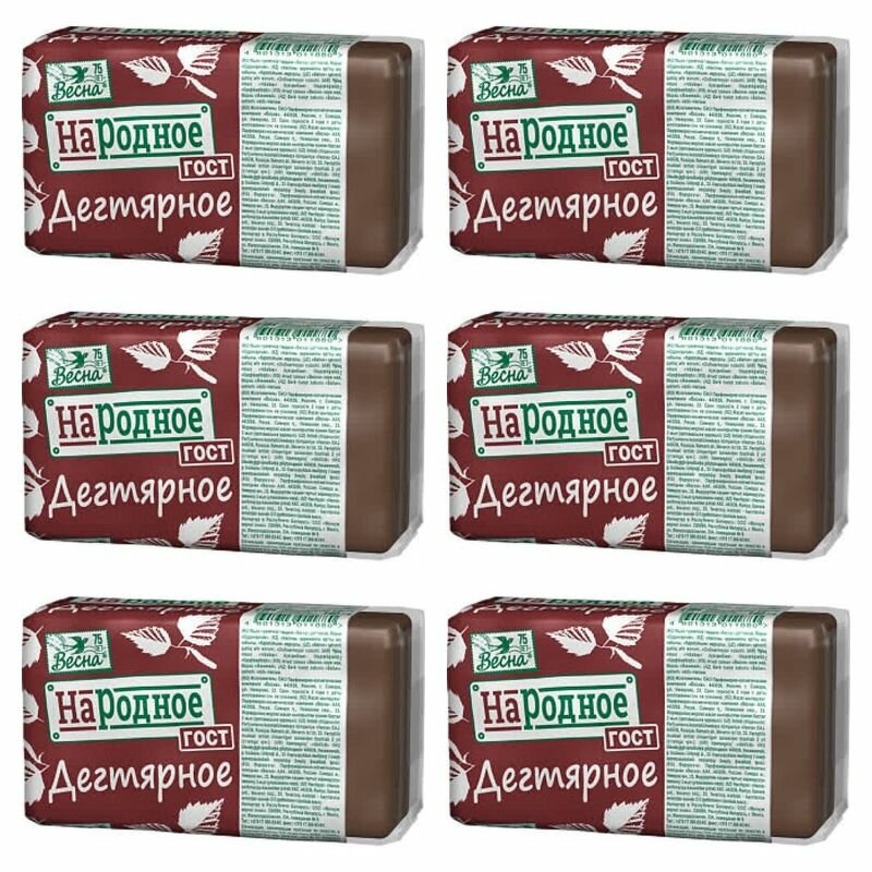 Весна Мыло Народное Дегтярное ГОСТ, 140 г, 6 шт.