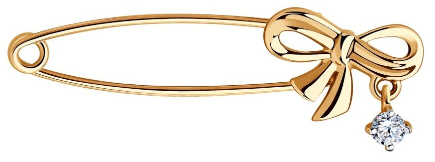 Брошь, красное золото, 585 проба, фианит