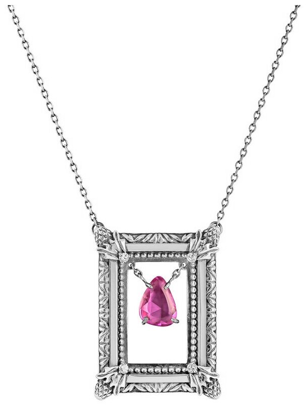 Колье, белое золото, 585 проба, бриллиант, сапфир