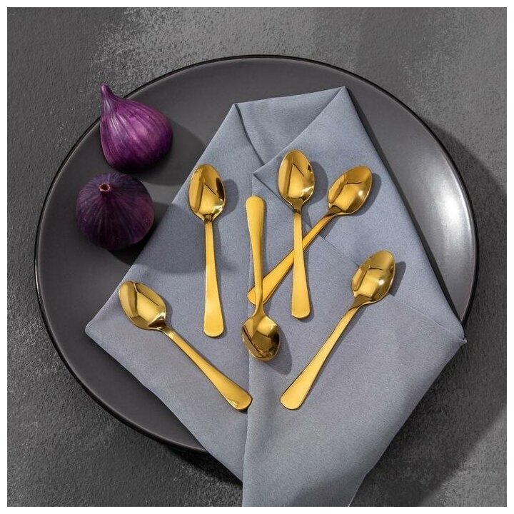 Ложки чайные из нержавеющей стали Доляна «Голд», длина 14 см, 6 шт, цвет золотой