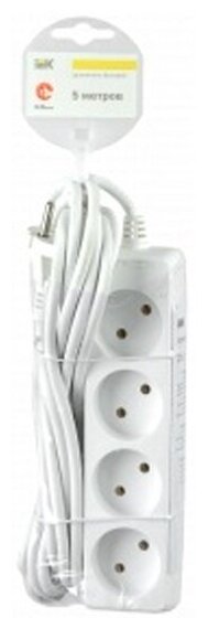 Удлинитель Iek У4 4 места 2P/5метров 2х0.75мм2 10А/250, WYP10-06-04-05-N