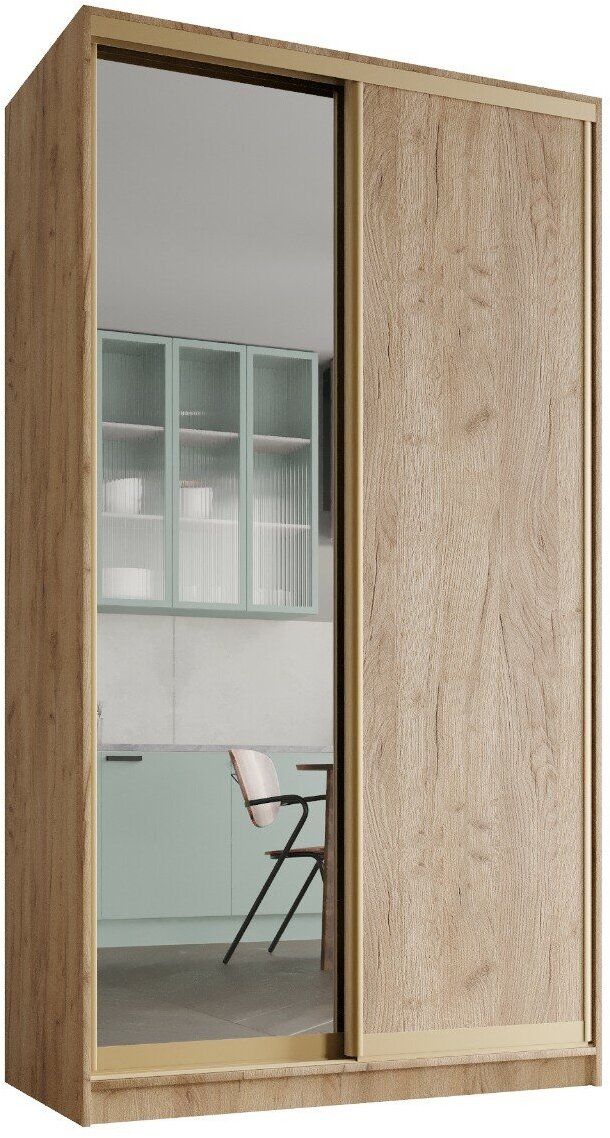 Шкаф купе, для одежды Барри 2, Легкомаркет, 100х45х220, платяной, дуб крафт золотой, профиль шампань, с зеркалом