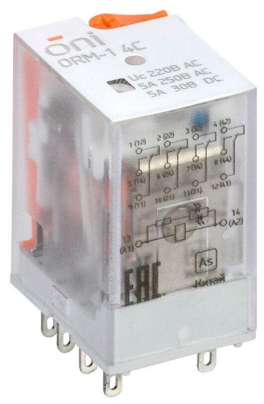 Реле интерфейсное ORM-1 4C 220В AC с LED и тест. кнопкой ONI, IEK ORM-1-4C-AC220V-L-B (20 шт.)