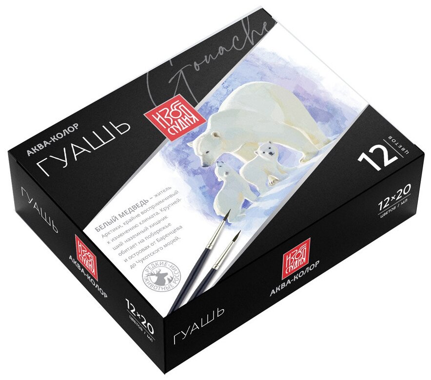 Аква-колор Изостудия гуашь набор IZO-G12 12 цветов по 20 мл для творческих работ художника