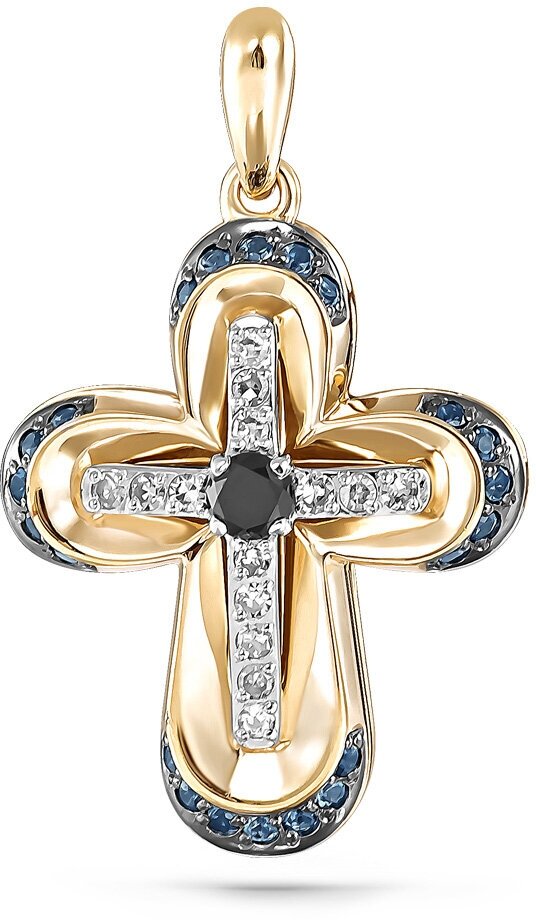 Крестик, желтое золото, 585 проба, топаз, бриллиант