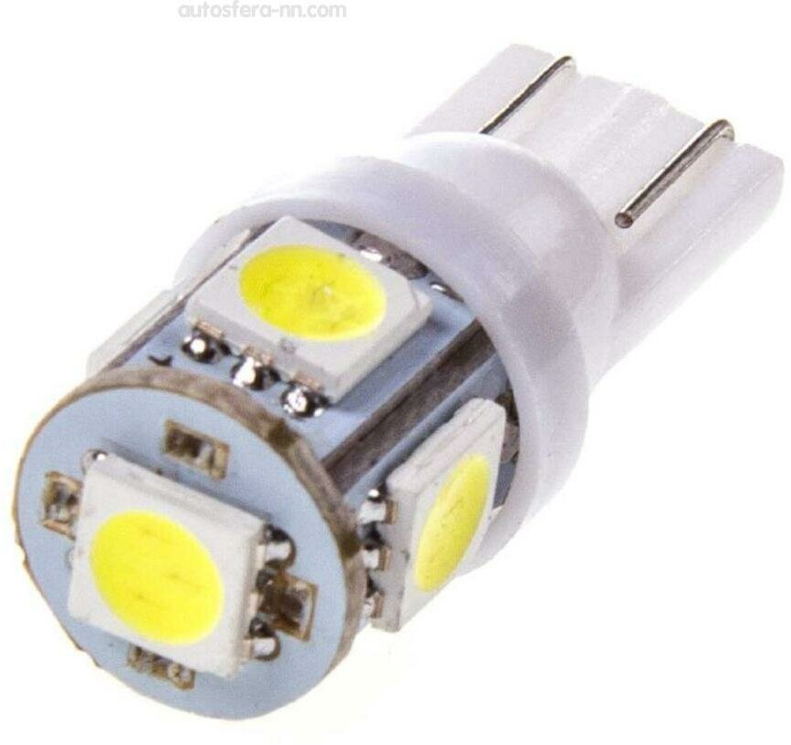 SKYWAY S08202005 Лампа светодиодная T10 (W5W) 24V 5 SMD без цоколя 1-конт Белая SKYWAY Габариты, кт.2 шт.