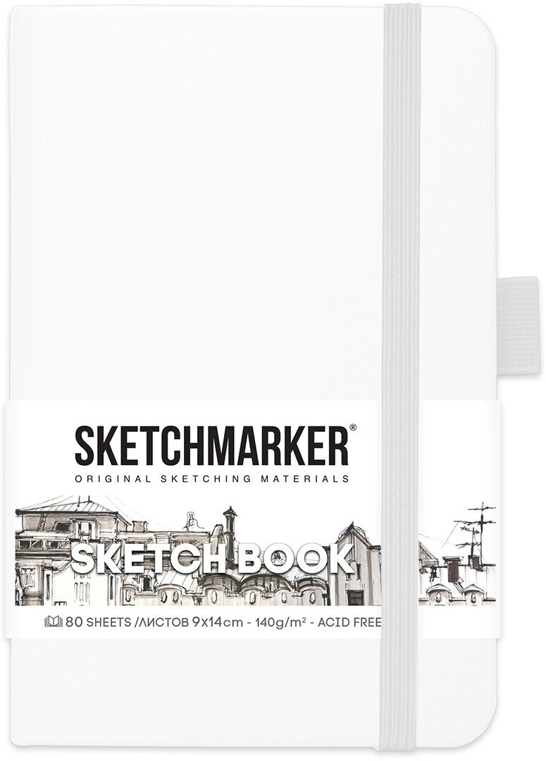 SKETCHMARKER Блокнот для зарисовок 140 г/м2 A6 9x14 см, твердый переплет, 80 л, белый
