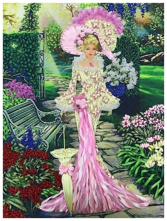 Набор для вышивания Многоцветница "Дама в саду", 27x38 см