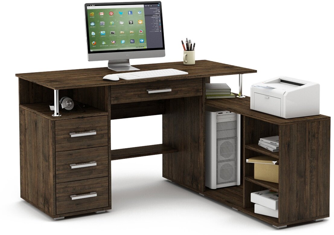 Компьютерный стол Амбер (Реал) 12Я, 130x130x75 см, с ящиком и полкой для принтера