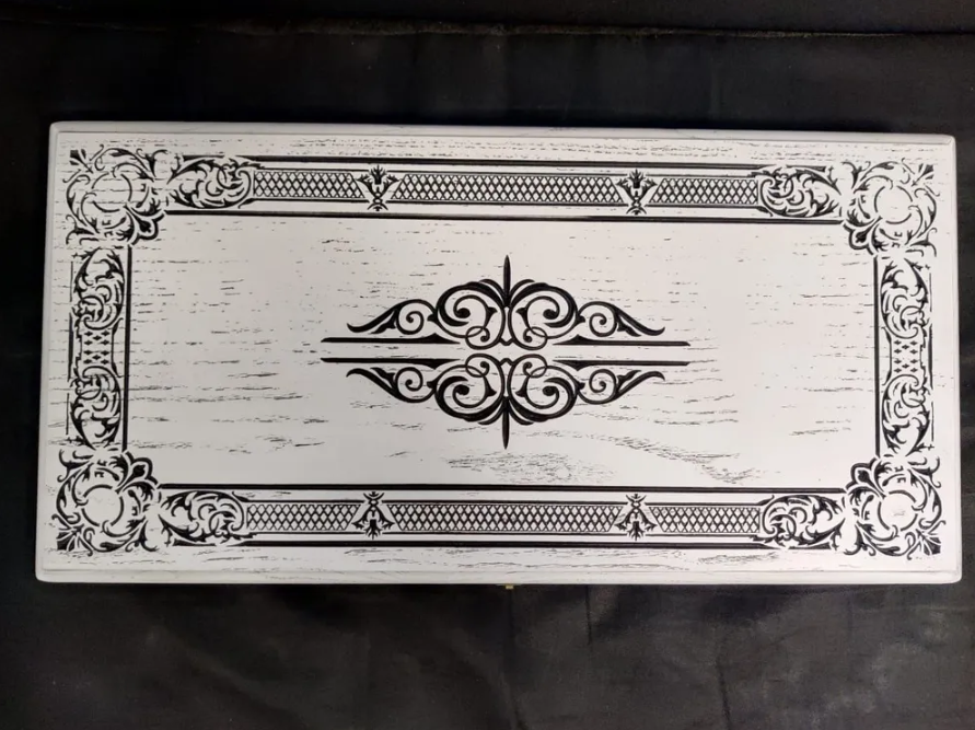 Нарды из массива Орнамент ясень белые