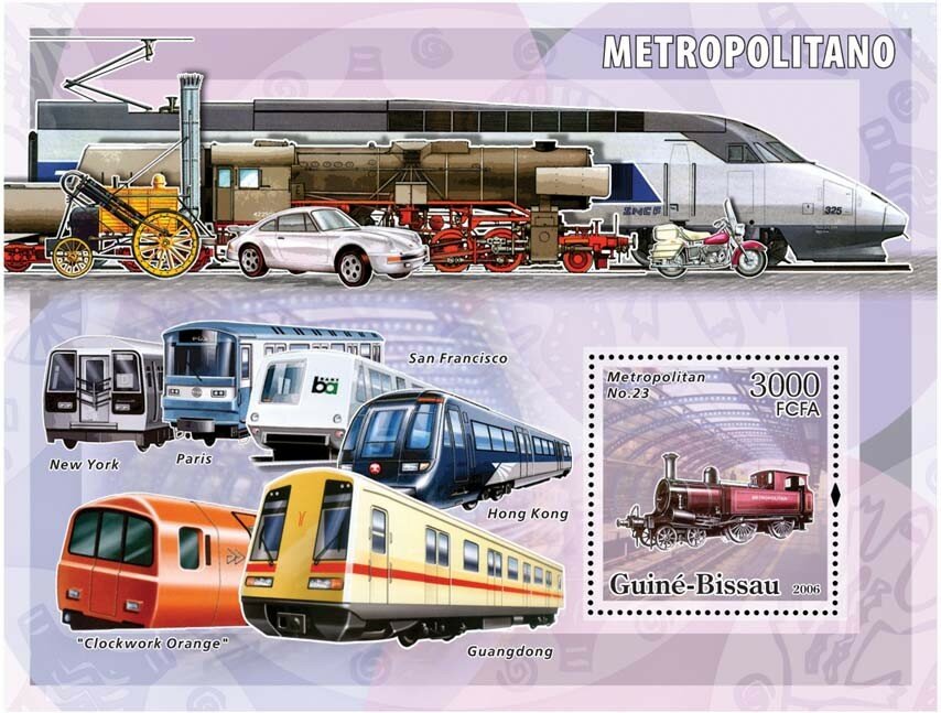 Почтовые марки Гвинея-Бисау 2006г. "Поезда метро" Метро, Локомотивы, Поезда MNH
