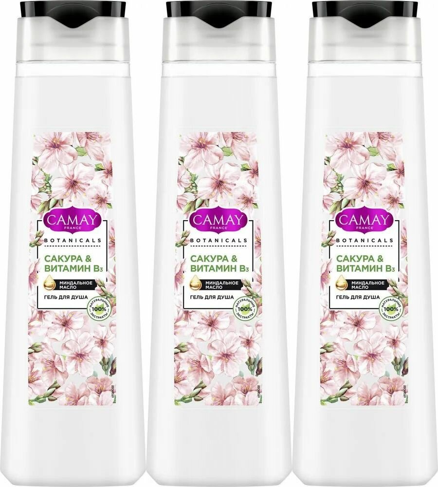 Camay Botanicals гель для душа Японская сакура, 400 мл, 3 шт