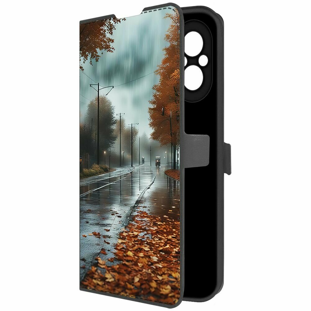 Чехол-книжка Krutoff Eco Book для Realme C67 Осенний дождь (черный)