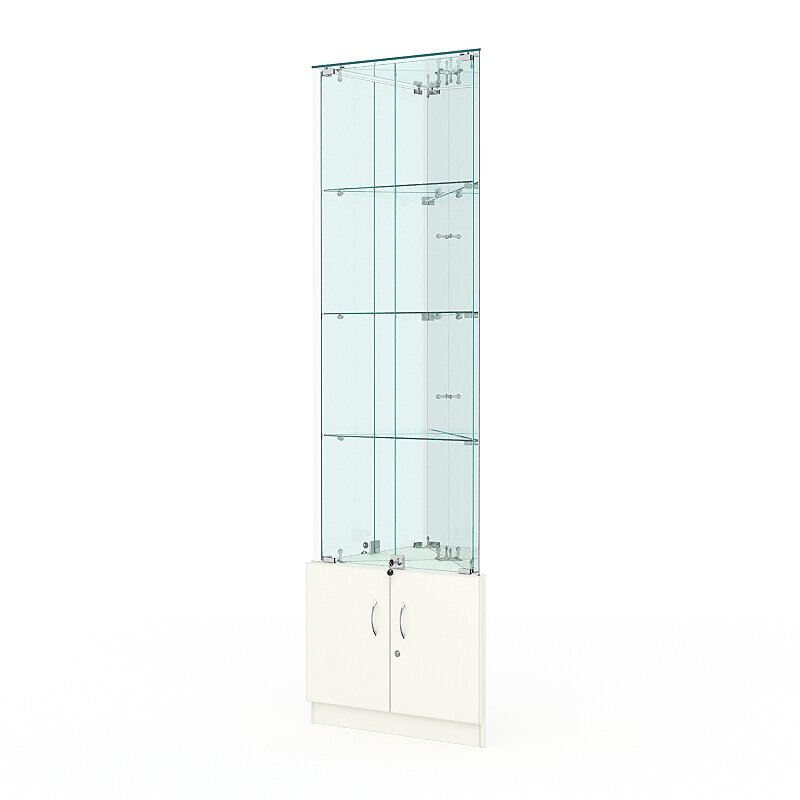 Витрина стеклянная "истра" угловая №7-У трехгранная (с дверками, бока - зеркало), Белый
