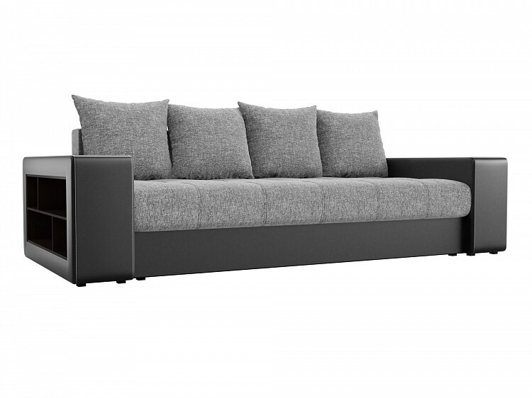 Прямой диван Дубай (Марго) Серо-Черный Рогожка, еврокнижка, 243х110х80 см, с ящиком для белья