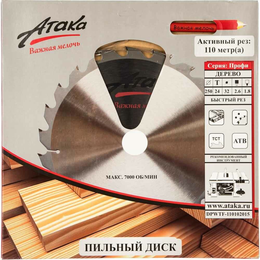Атака Диск пильный 250*24T*32 дерево б/рез маркер профи 8078870
