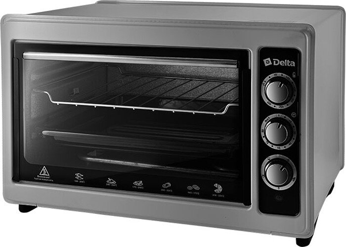 Духовка Delta D-0123 электрическая, объём 37 л, серая, 1300 Вт