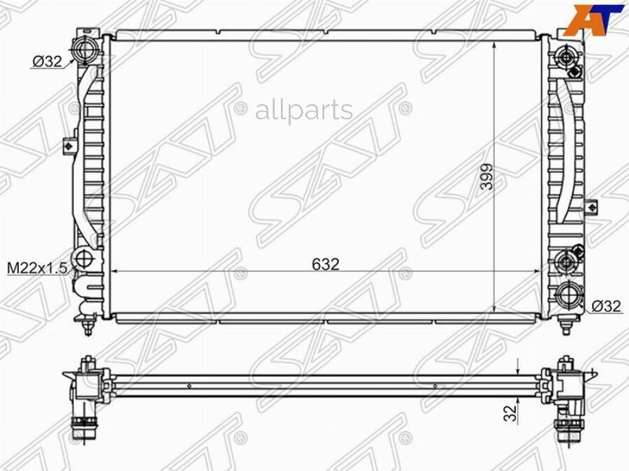SAT AD0004 Радиатор Audi A4 94-01 / A6 97-05 / Volkswagen Passat 96-05 / Audi A6 allroad quattro 00-05 / S6 99-