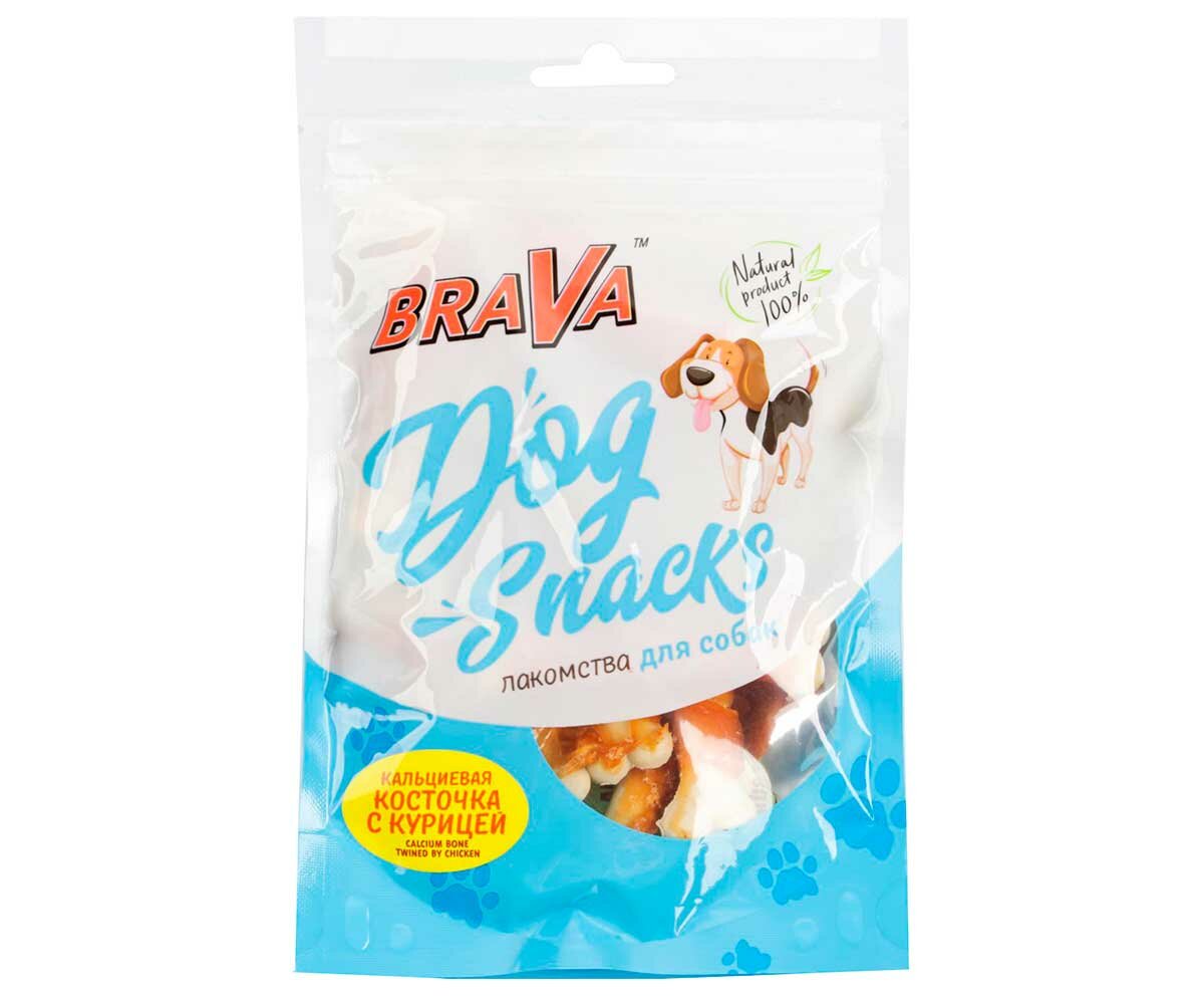 Лакомство для собак brava кальциевая косточка с курицей 90г /50/