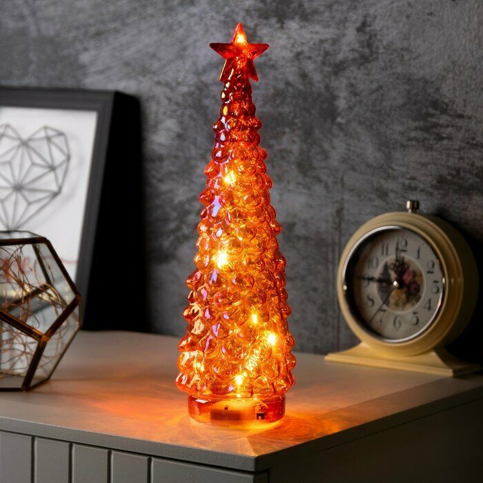 Светодиодная фигура «Ёлка красная», 28×12 см, 10 LED, от батареек АААх2, свечение тёплое белое