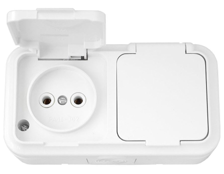 Розетка силовая штепсельная Bylectrica / Байлектрика Пралеска РА16-302 ОП 16А IP54, брызгозащищенная двухместная белая c крышкой, 210216