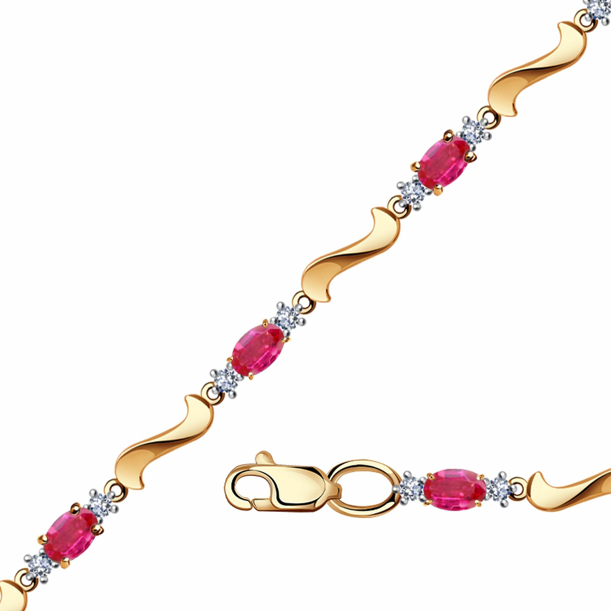 Браслет, красное золото, 585 проба, рубин, бриллиант
