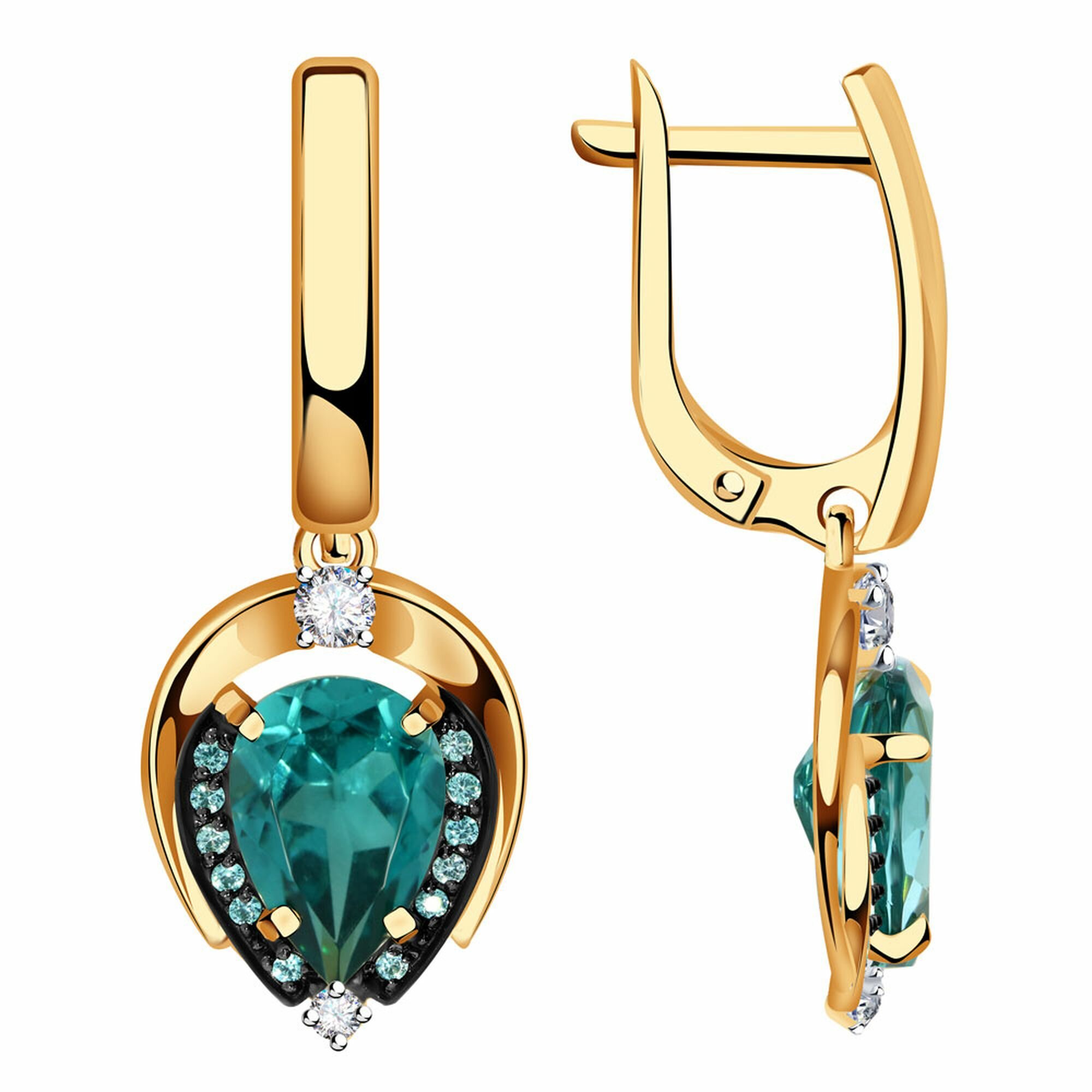 Серьги, красное золото, 585 проба, турмалин, фианит