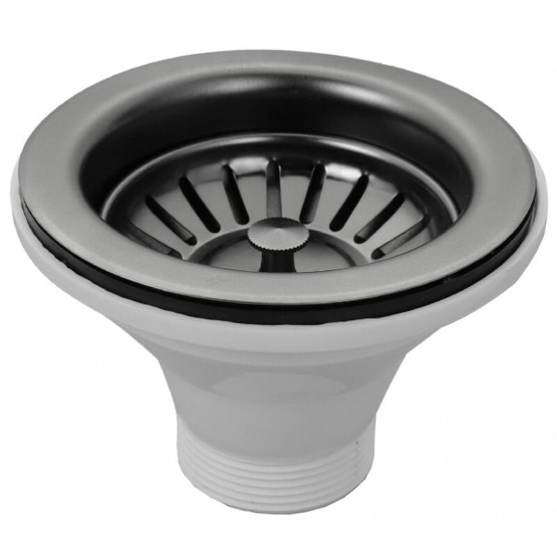 Выпуск для кухонной мойки KAISER KA-5112 без перелива, цвет черный графитовый, с нержавеющей чашкой и фильтрующей решеткой-пробкой 3 1/2" с подключением d40