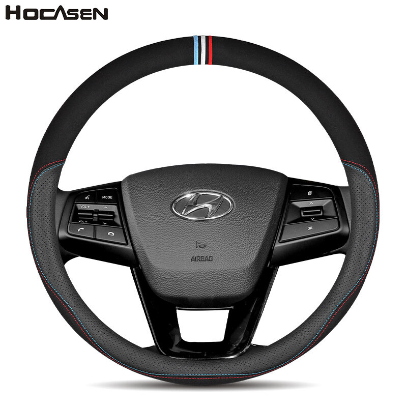 Чехол на руль Hocasen, для Hyundai, кожаный, с подогревом, черный
