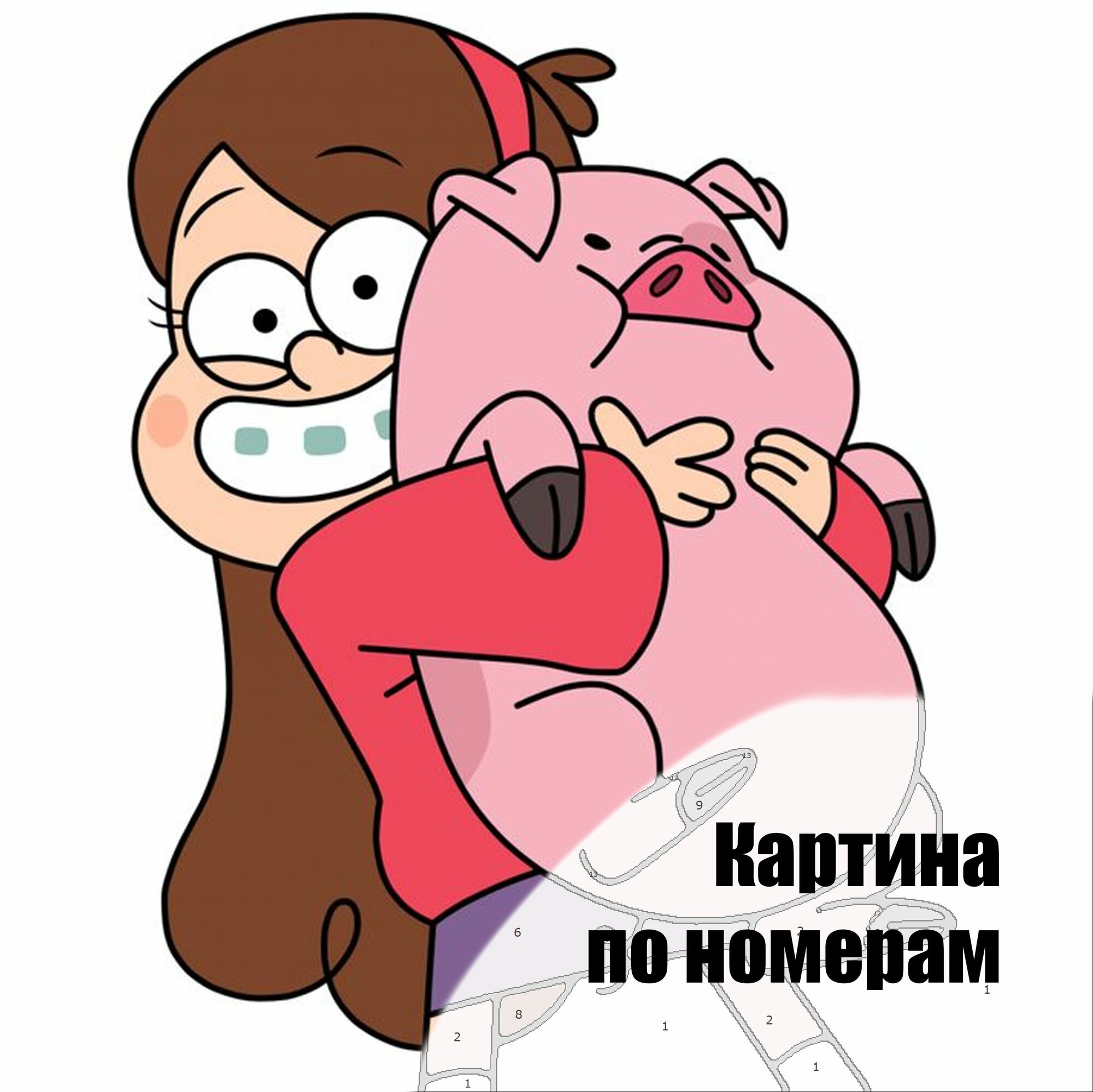 Картина по номерам на дереве 23х23 см - Gravity Falls - Мэйбл и пухля