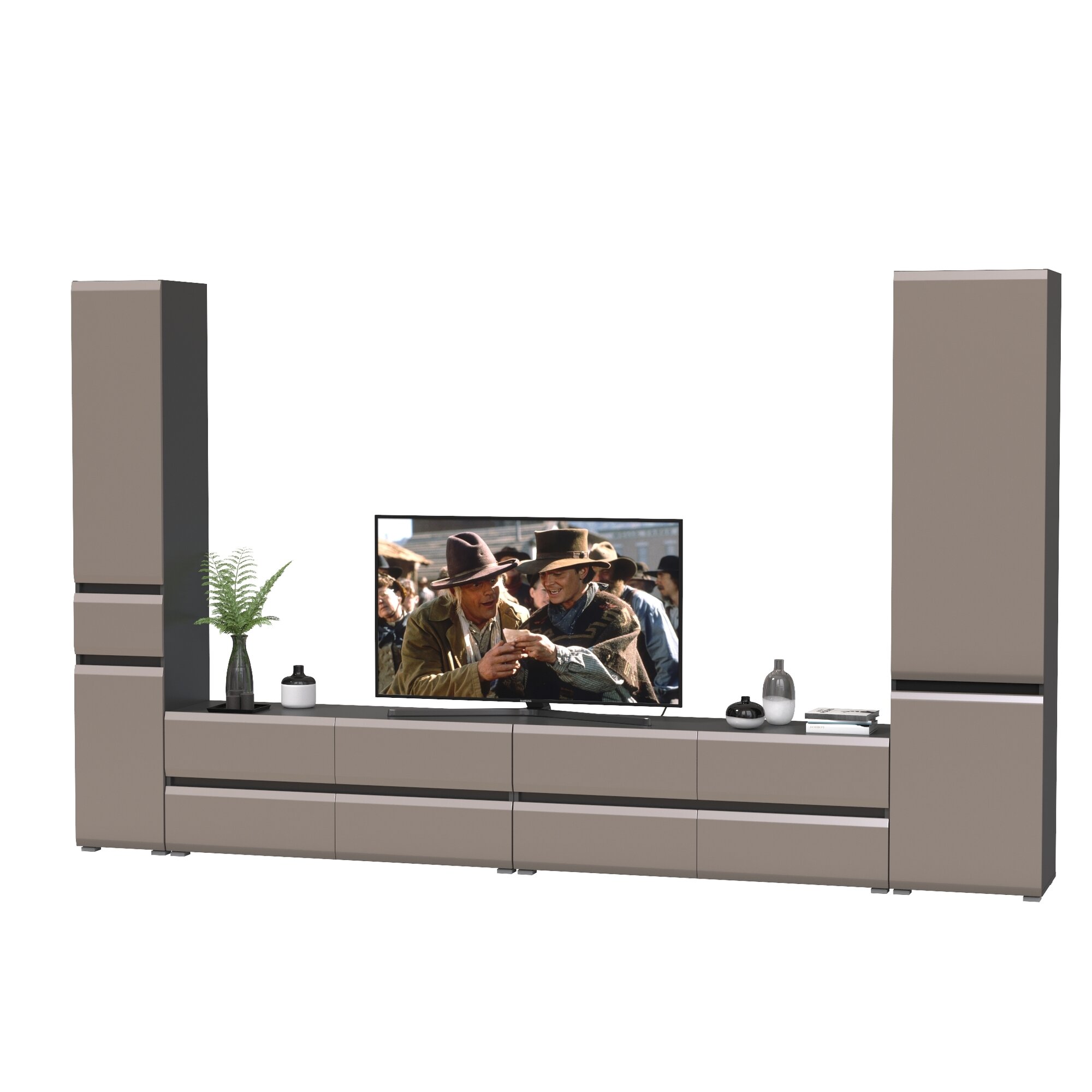 Стенка для гостиной Моби Сидней № 134, цвет антрацит/МДФ веллюто капучино, 344,8х41,3х205,2 см.