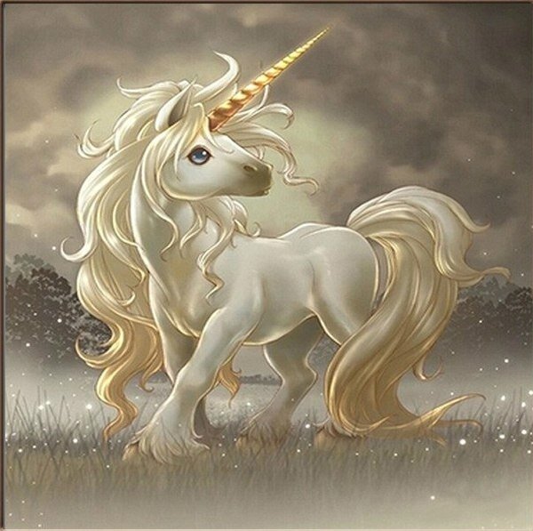 Алмазная мозаика без подрамника 20*30 "Золотой единорог" полная выкладка, круглые стразы