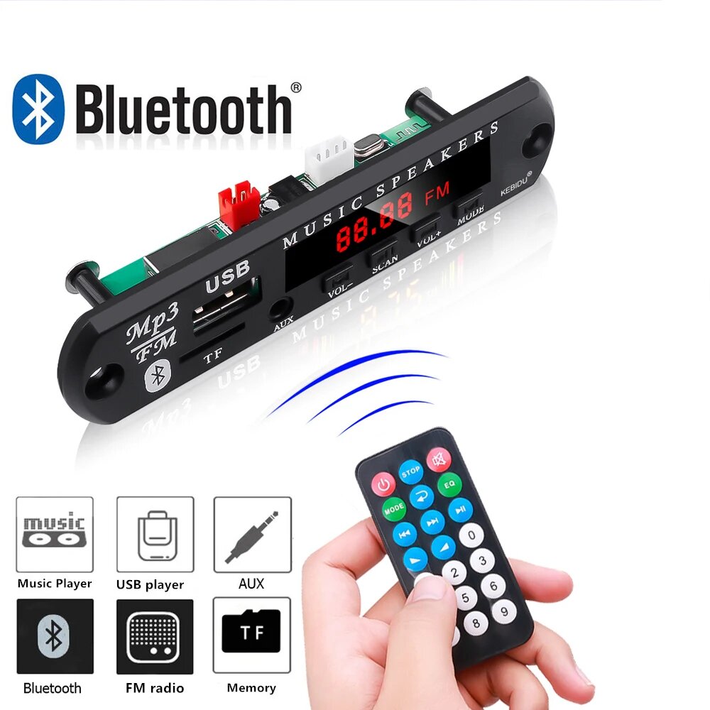 DIY FM радиомодуль DC 6V-24V Bluetooth 5,0 MP3 WMA WAV декодер плата автомобильная аудиосистема USB TF AUX Mp3 музыкальный плеер динамик 12V-24V