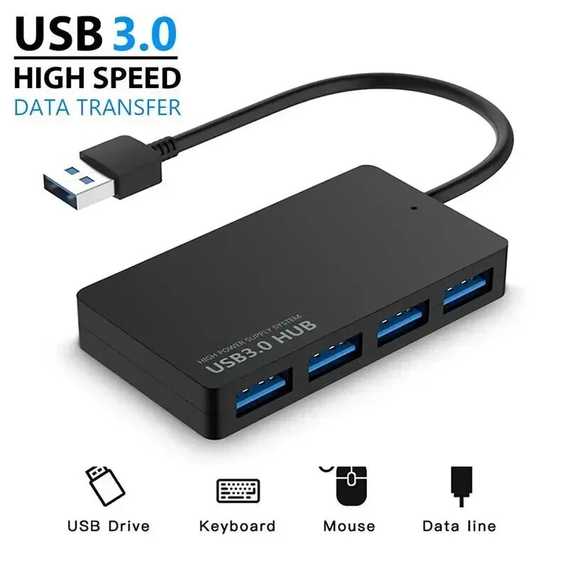 USB 3.0 хаб на 4 порта, черный