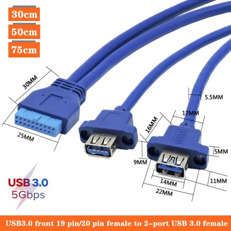 AXONUS USB 3.0 переходник 2 порта, кабель 0.5м