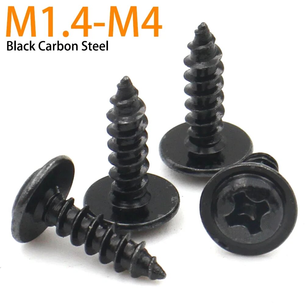Zimir Саморезы черные M1.4-M4 с шайбой, 6mm